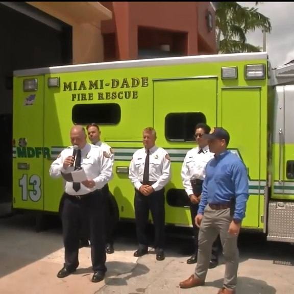 Miami-Dade County firefighters celebrate incoming 2 new rescue trucks ...